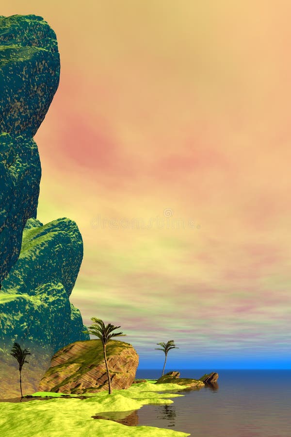 Beautiful Tropical Scene stock illustration. Illustration of beach ...