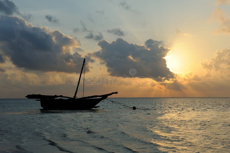 Beautiful Tropical Sunset with Boat Stock Image - Image of silhouette ...