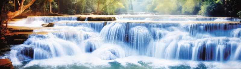 Beautiful Tropical Waterfall Panoramic Banner. Generative AI Stock ...