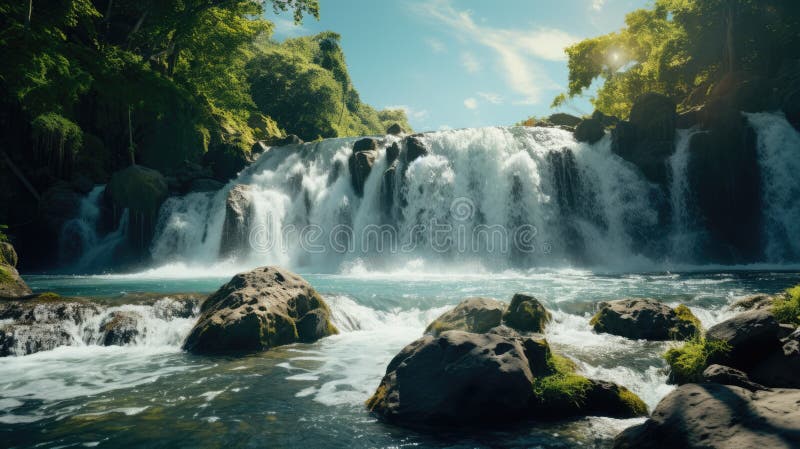 Beautiful Tropical Waterfalls. Streams of Water Running Down the River ...