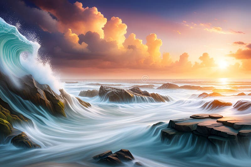 Beautiful Tropical Waves of Sea Water Break on a Sandy Beach with ...