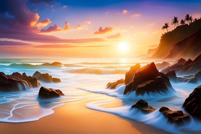 Beautiful Tropical Waves of Sea Water Break on a Sandy Beach with ...