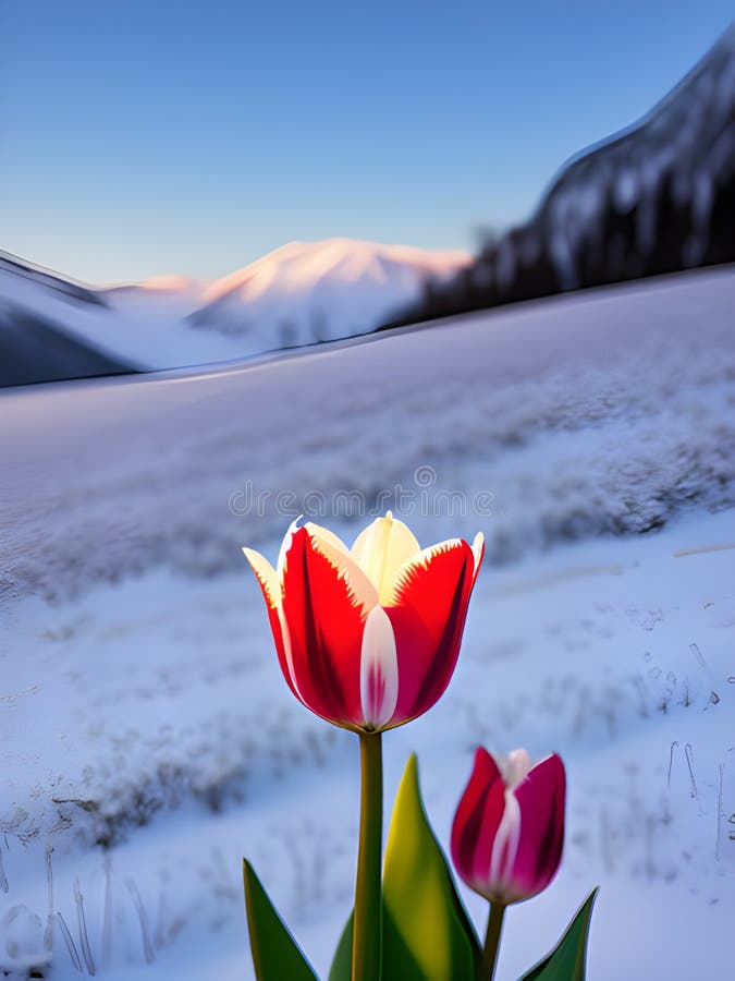 Beautiful Tulips in Snow. Spring Landscape, AI Generated Stock ...