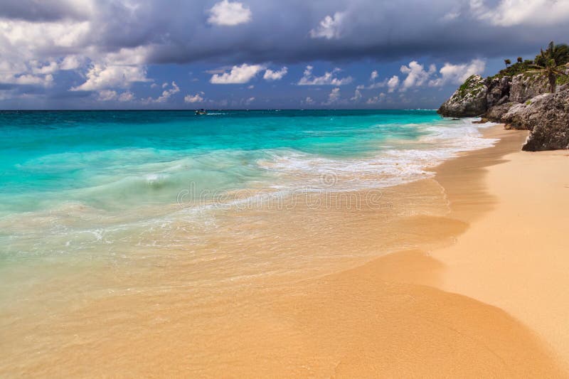 Beautiful Tulum Beach at Caribbean Sea, Mexico Stock Photo - Image of ...