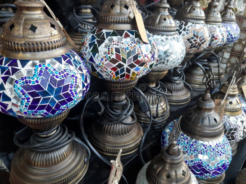 Beautiful Turkish Mosaic Lamps on Turkey Bazaar. Stock Image - Image of ...