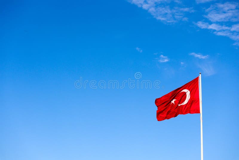 Beautiful Turkish Red Flag on the Blue Sky Background Stock Photo ...
