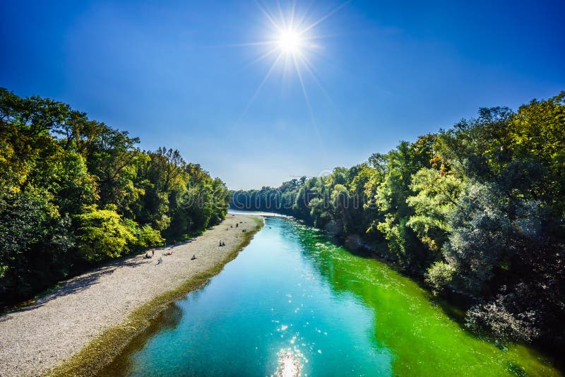 View on Turquoise Isar River in Munich, Germany Stock Photo - Image of ...