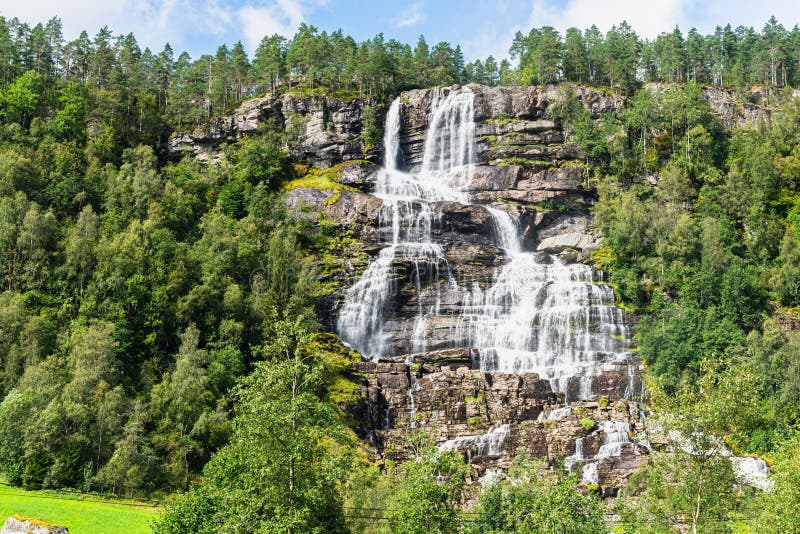 The Beautiful Tvindefossen Waterfall, Voss, Norway Stock Photo - Image ...
