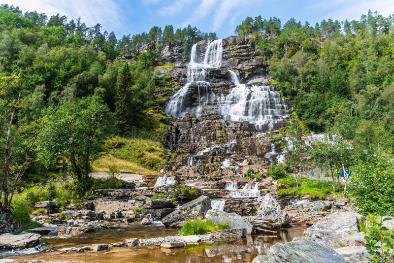 The Beautiful Tvindefossen Waterfall, Voss, Norway Stock Image - Image ...