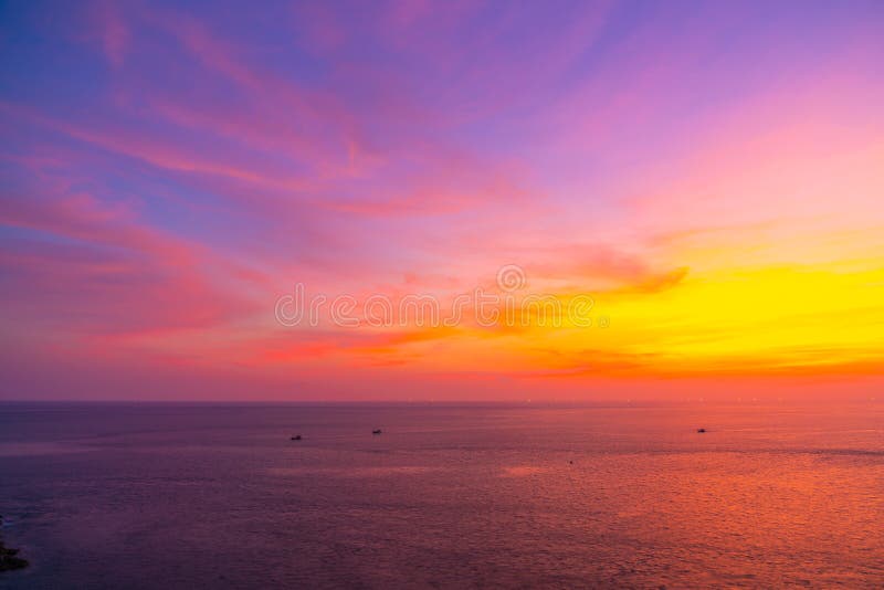 Beautiful Twilight Sunset Sky with Sea and Ocean Stock Photo - Image of ...