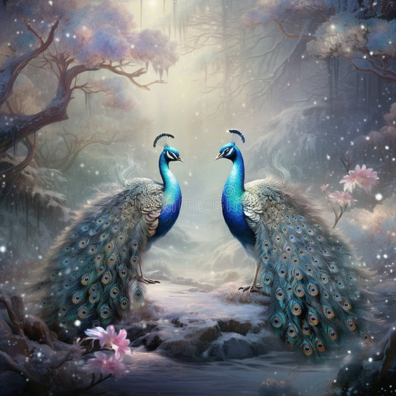 Beautiful Two Peacock on Tree Landscape Generated by AI Tool Stock ...