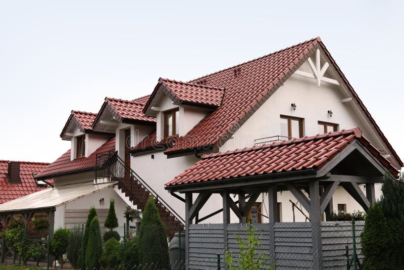 Beautiful Two Storey Beach House and Green Trees Outdoors Stock Image ...