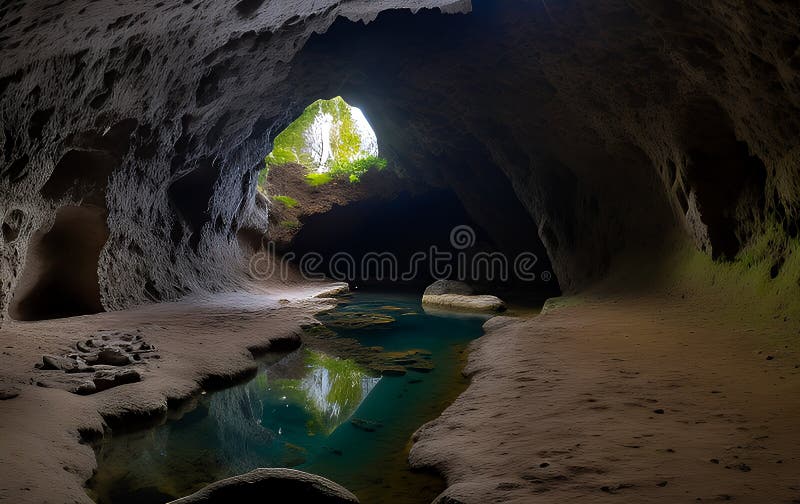Beautiful Underground Cave with Small Stream Running through it Stock ...
