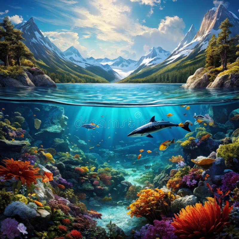 Beautiful Underwater Landscape with a Lot of Fish Stock Illustration ...