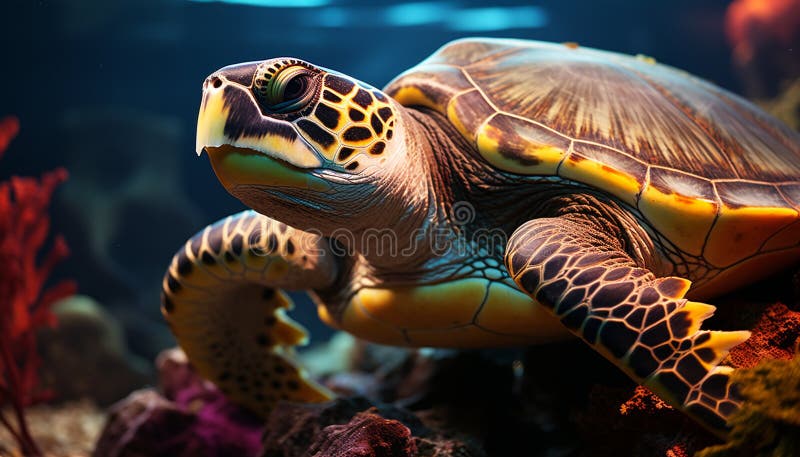 A Beautiful Underwater Portrait of a Spotted Sea Turtle Swimming ...