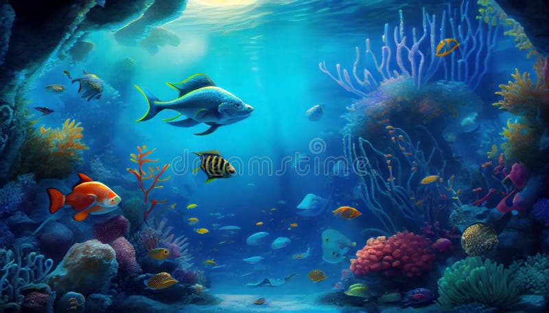 Beautiful Underwater Scene with Fish and Corals Stock Illustration ...