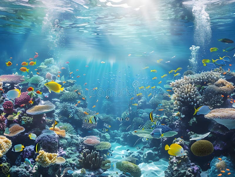 Beautiful Underwater Scenery with Various Types of Fish Stock ...