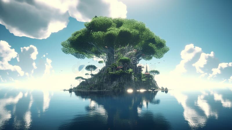 Beautiful Underwater View of Floating Island Above and Below Water ...