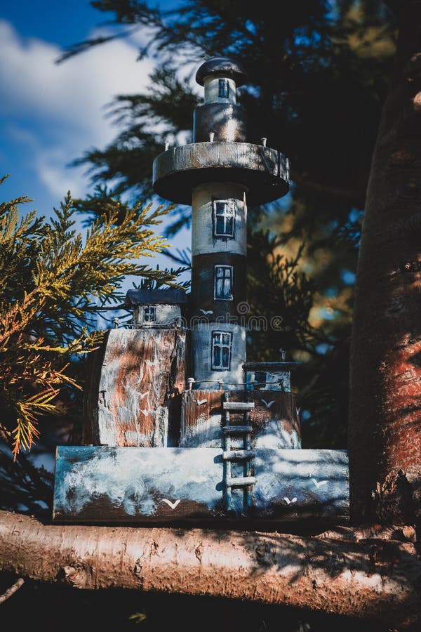 A Handcrafted Wooden Lighthouse Stock Image - Image of matched, nature ...