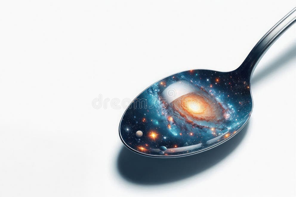 Beautiful Universe on the Surface of a Metal Spoon. Space for Text ...