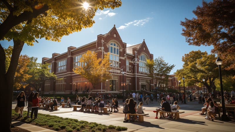 Beautiful University Building with a Yard Full of Students. AI ...