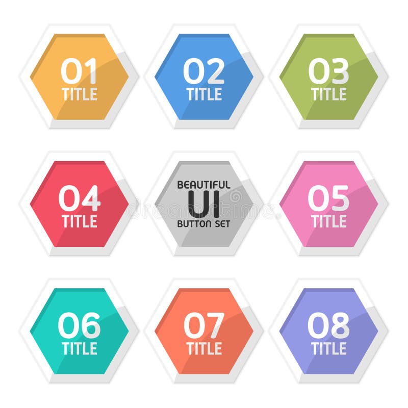 Beautiful User Interface Hexagon Button Set Stock Vector - Illustration ...