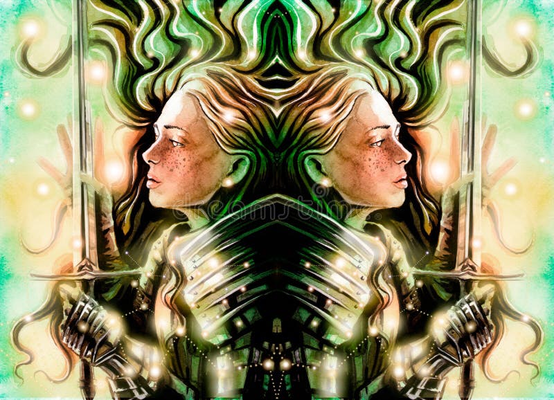 Beautiful Valkyrie Admires Her Sword Stock Illustration - Illustration ...