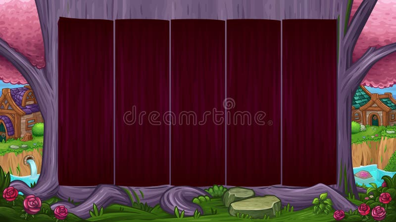 Beautiful Valley with Magical Purple Tree Stock Vector - Illustration ...