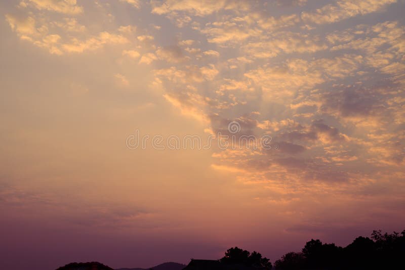 Vanilla Sky with Cloud and Sunlight Above Trees before Sunset Stock ...