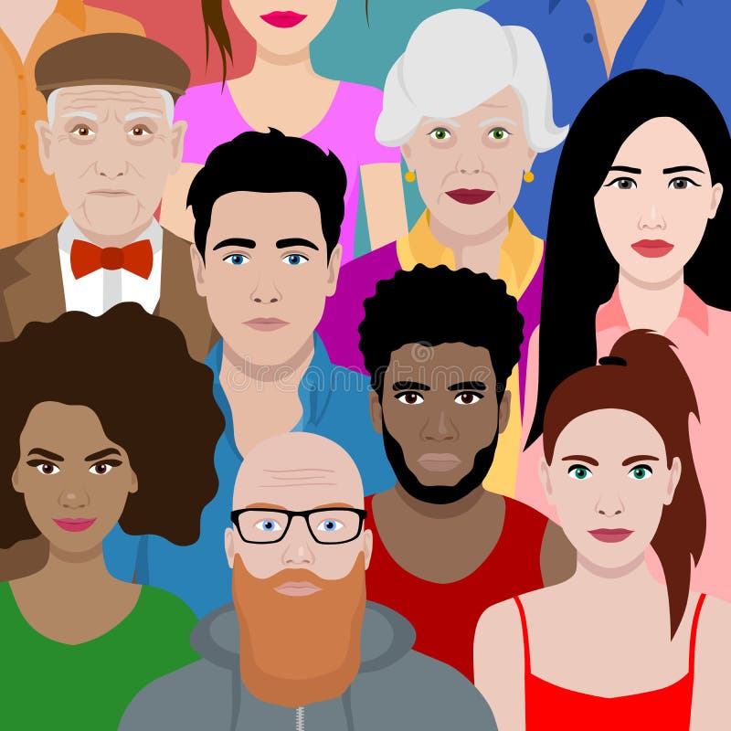 Beautiful Vector Background with Multicultural Cartoon People Stock ...