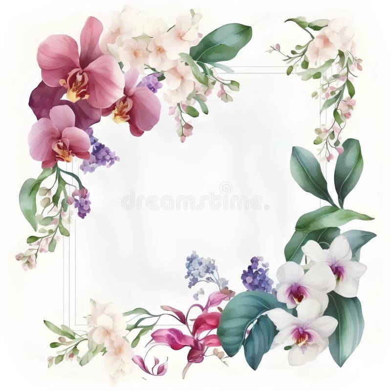 Beautiful Vector Card with Orchids, Flowers and Leaves. Stock ...