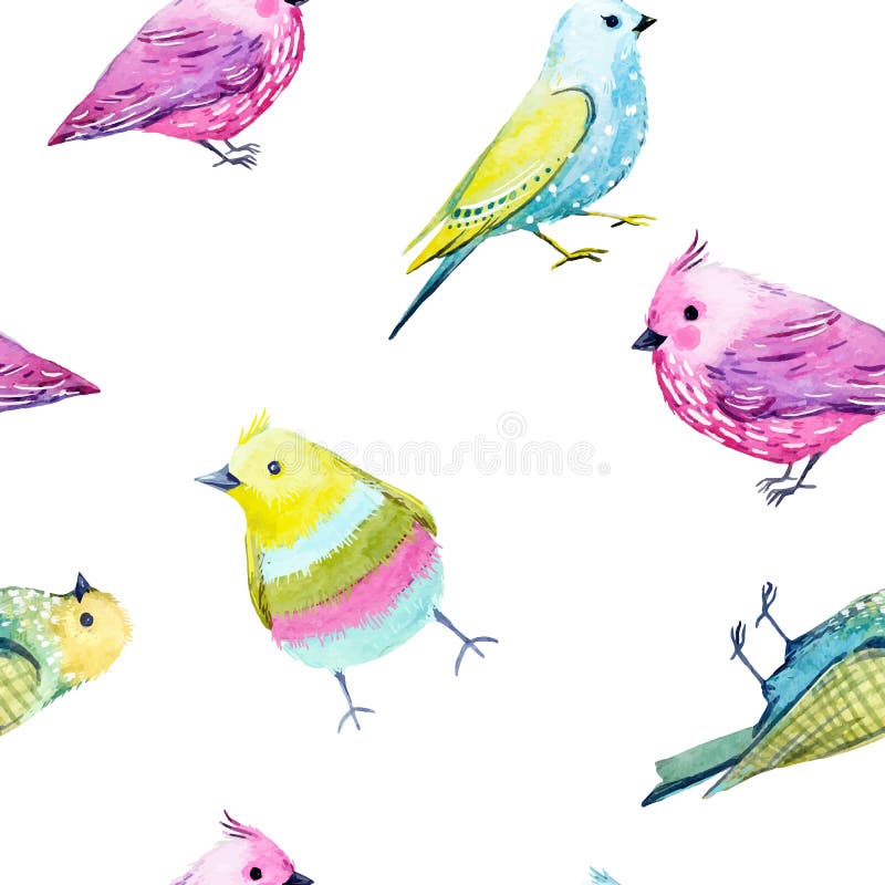 Watercolor Bird Vector Pattern Stock Vector - Illustration of colourful ...