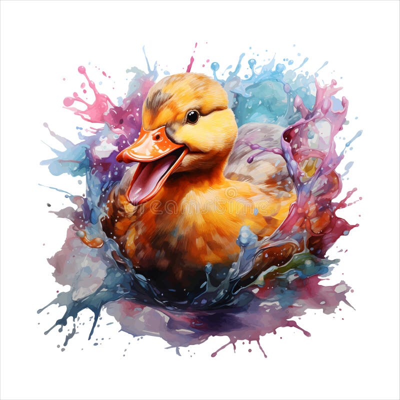 Beautiful Vector Watercolor Illustration of a Floating Duck. Aquarelle ...