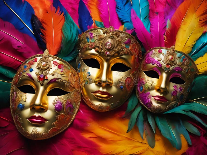 Beautiful Venetian Carnival Masks with Feathers Stock Illustration ...