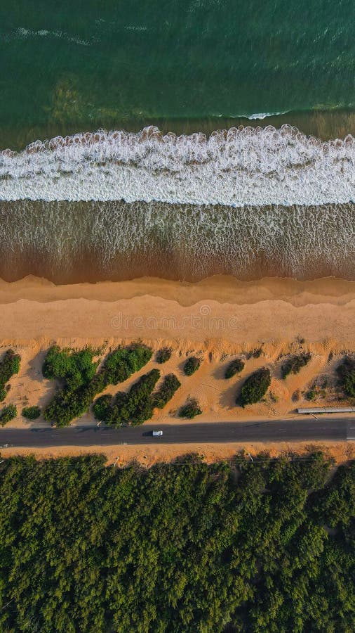 Beautiful Vertical View of a Road with Trees and Beach during Sunrise ...