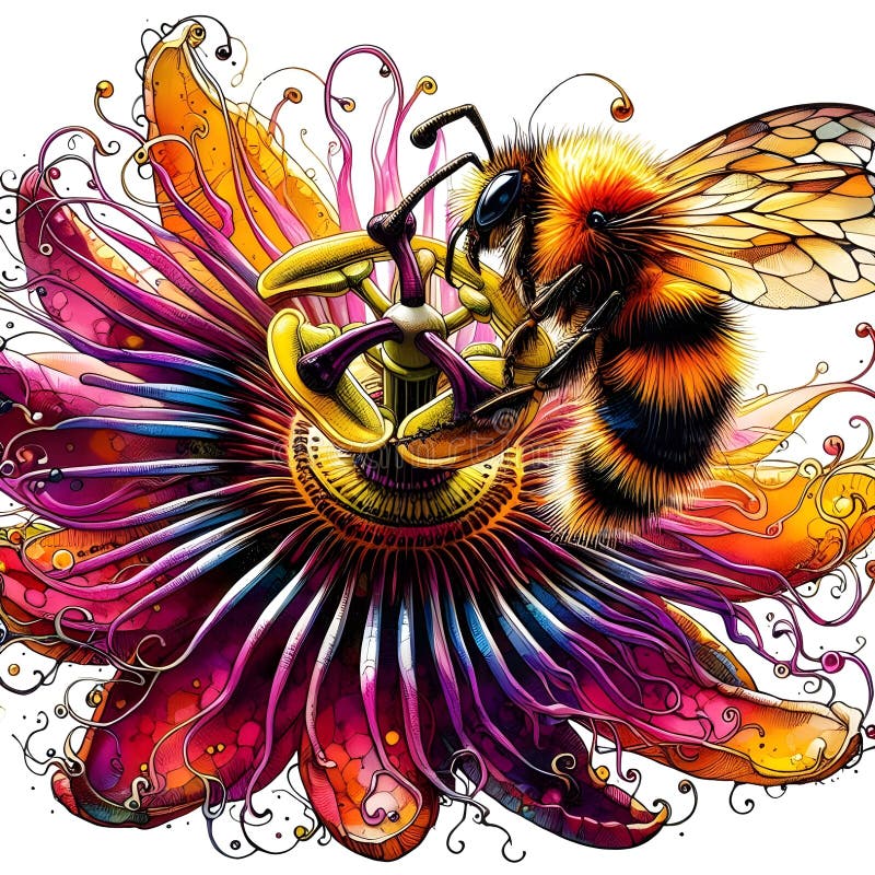 A Beautiful Vibrant Clip Art Bumble Bee with Alcohol Inks Style. Stock ...
