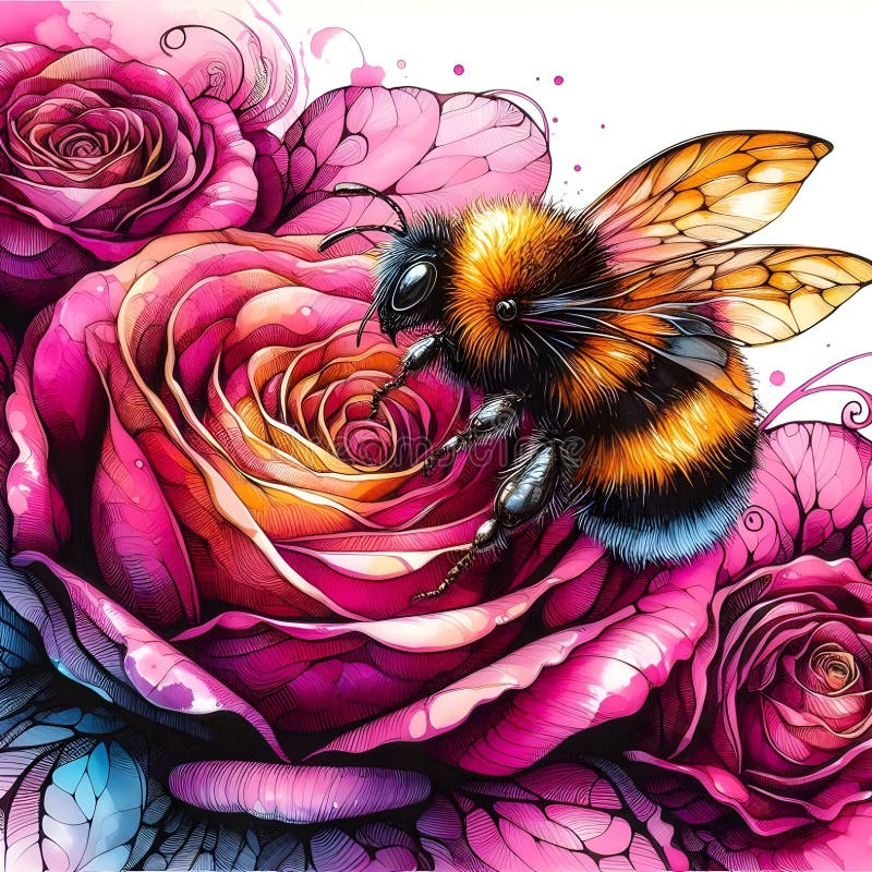 A Beautiful Vibrant Clip Art Bumble Bee with Alcohol Inks Style. Stock ...