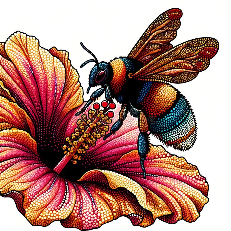 A Beautiful Vibrant Clip Art Bumble Bee with Alcohol Inks Style. Stock ...