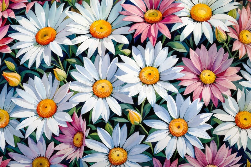 Beautiful Vibrant Flowers Illustration Wallpaper Design Stock ...