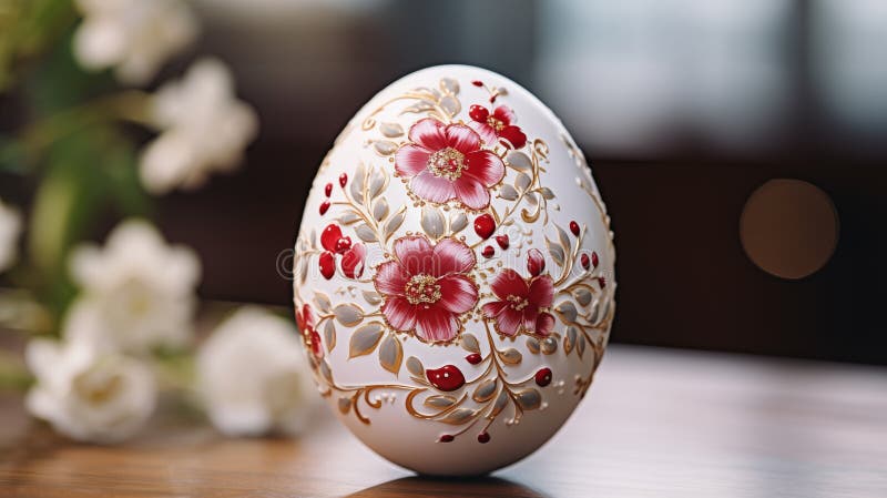 Beautiful, Vibrant Red Floral Easter Egg Masterpiece.AI Generated Stock ...
