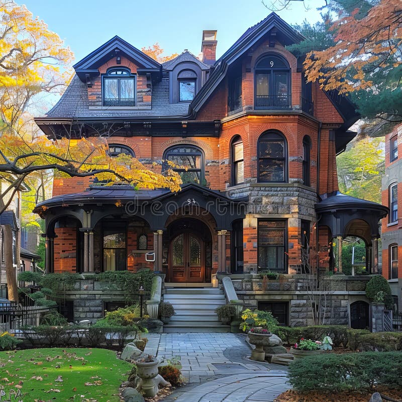 A Beautiful Victorian House in the Fall Stock Image - Image of mansion ...