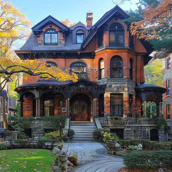 A Beautiful Victorian House in the Fall Stock Image - Image of mansion ...