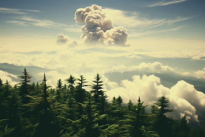Beautiful View from Above of a Coniferous Forest and Sky with Clouds ...