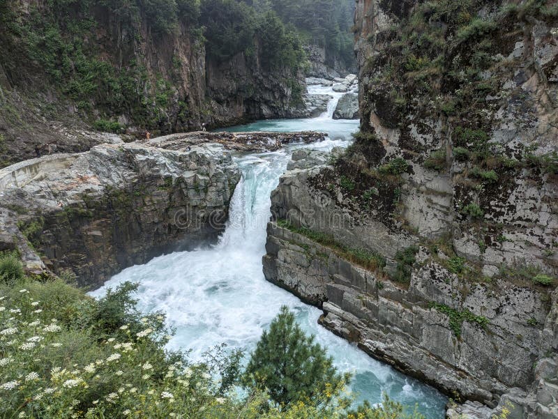 A Beautiful View of Aharbal Waterfall in Kashmir. Stock Image - Image ...