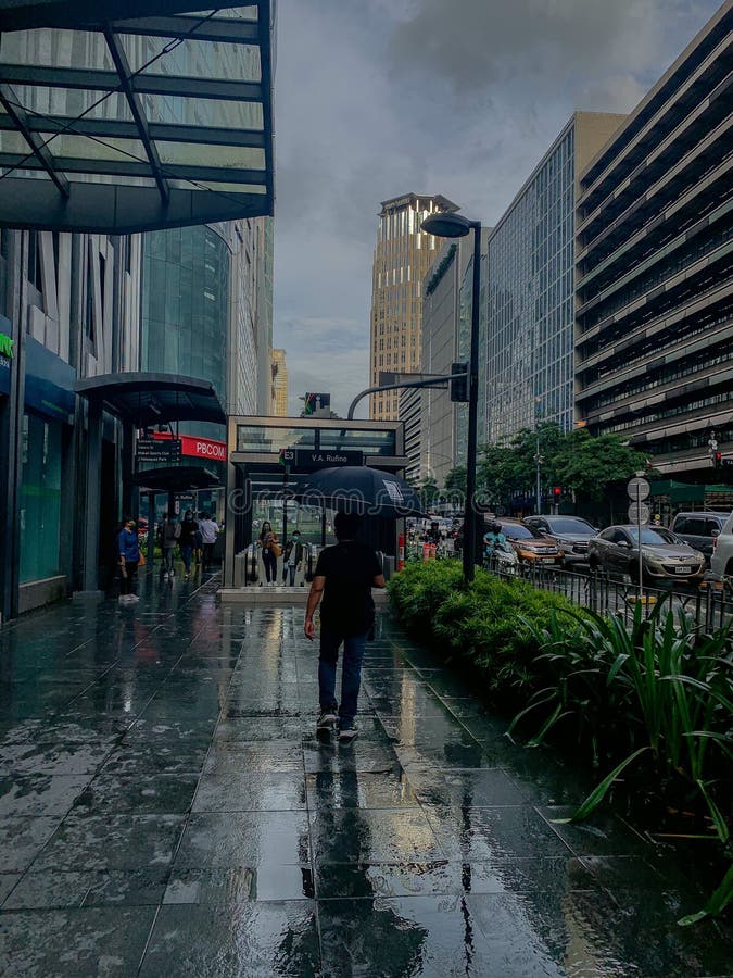 Beautiful View of Ayala Avenue Under the Rain in Makati in Philippines ...