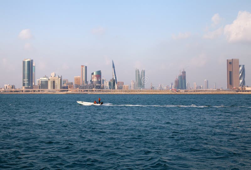 Bharain Skyline and a Moving Boat Editorial Stock Photo - Image of ...
