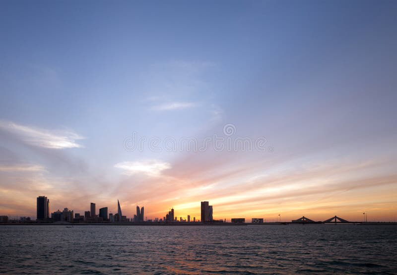 Bahrain Skyline and Besutiful Sky at Sunset Stock Photo - Image of ...