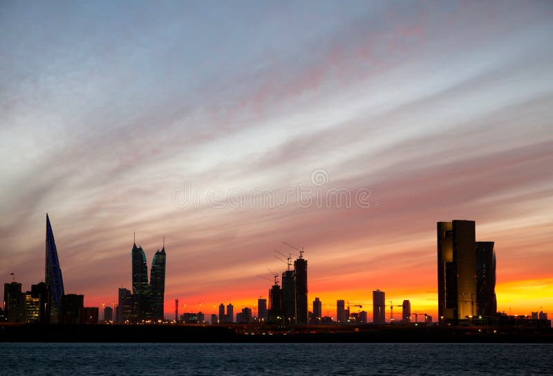 Dramatic Sky and Bahrain Skyline at Sunset, HDR Stock Image - Image of ...