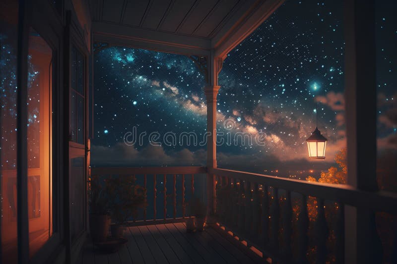 Beautiful View from the Balcony on the Night Sky Full of Stars. Stock ...
