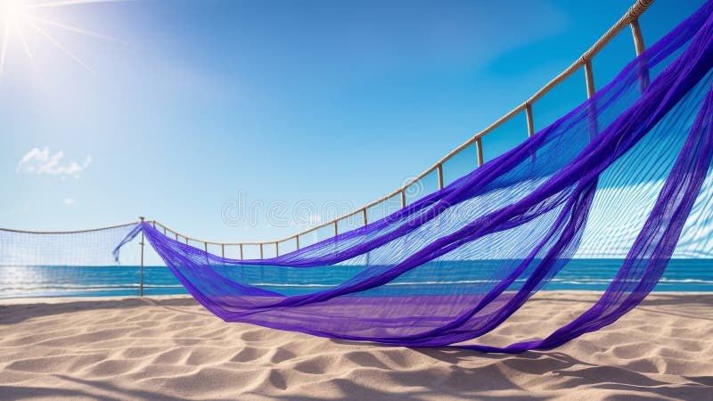 A Beautiful View of a Beach with a Net and a Fence AI Generative Stock ...